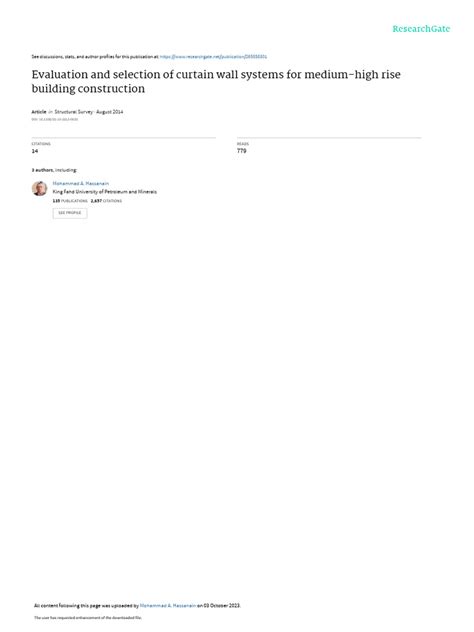 Evaluation And Selection Of Curtain Wall Systems For Medium High Rise Building Construction