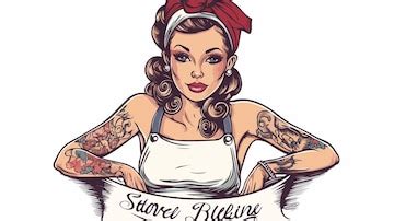 Traditional Pinup Waitress Tattoo Design In Vintage Style Premium Ai