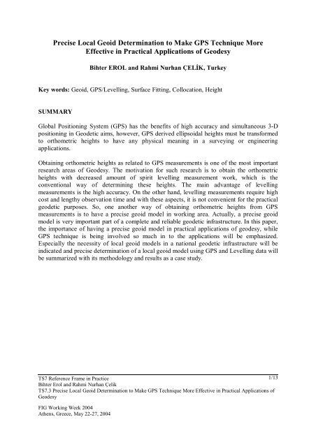Precise Local Geoid Determination To Make Gps Technique Fig