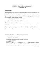 CSE 235 Assignment 4 Pdf CSE 235 Fall 2022 Assignment 4 Total