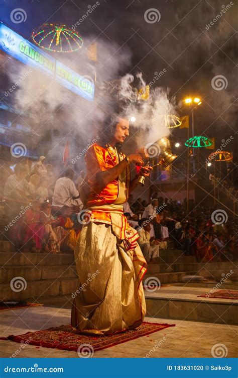 Ganga Aarti Ceremony In Varanasi Editorial Image Image Of Pilgrimage