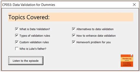 Cp053 Excel Data Validation For Dummies