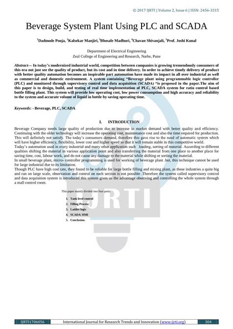 pdf beverage system plant using plc and scada · beverage