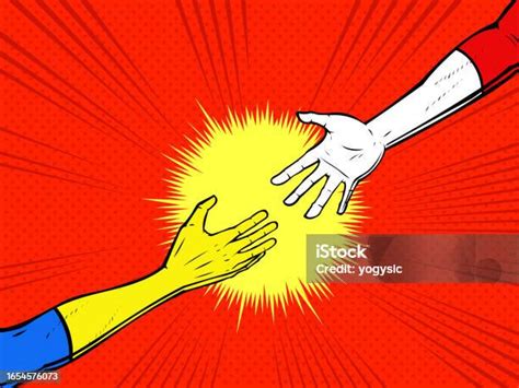 Vector Retro Pop Art Superhero Helping Hand Stock Illustration Stock