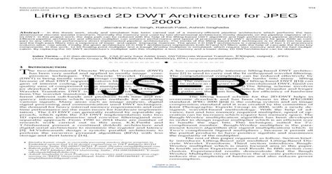 Pdf Lifting Based 2d Dwt Architecture For Jpeg 2000 Ijser · Lifting