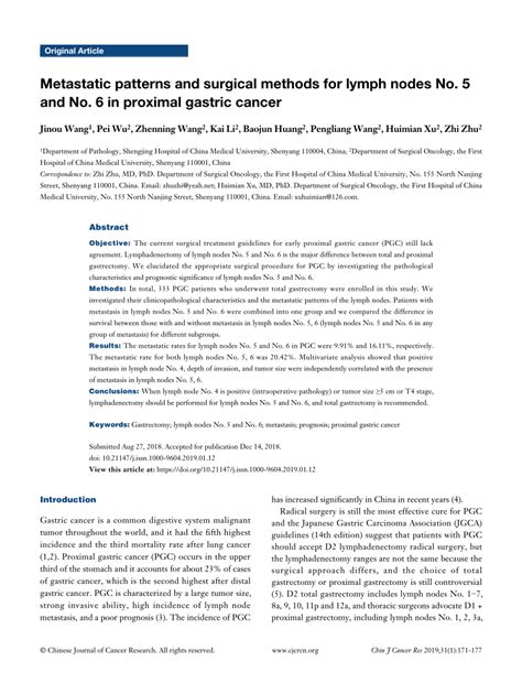 Pdf Metastatic Patterns And Surgical Methods For Lymph Nodes No 5