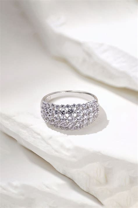Sterling Silver White Zircon Band Ring Kissprom