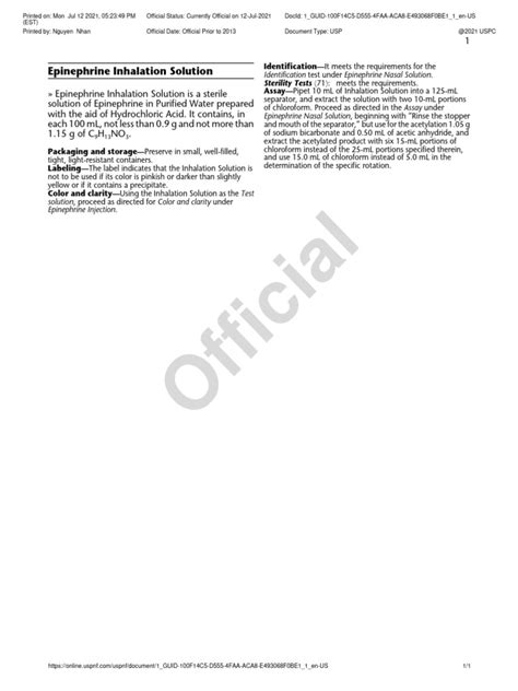 Epinephrine Inhalation Solution Pdf Chemical Substances Chemistry