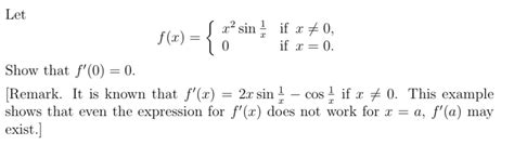 solved let f x {x2sinx10 if x 0 if x 0 show that f′ 0 0