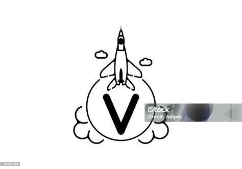 비행 제트 디자인v 초기 문자의 블랙 라인 아트 개념에 대한 스톡 벡터 아트 및 기타 이미지 개념 개념과 주제 관광