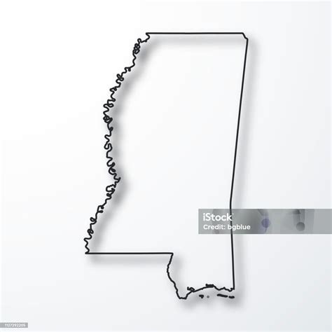 Carte Du Mississippi Noir Contour Avec Ombre Sur Fond Blanc Vecteurs