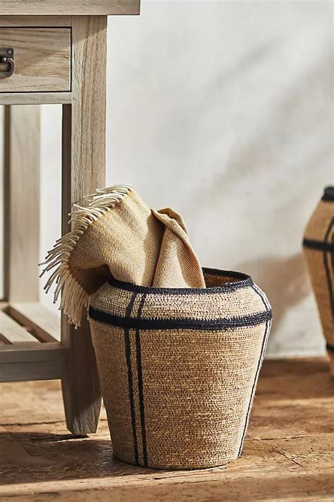 Woven Seagrass Storage Basket With Brown Stripe Terrain