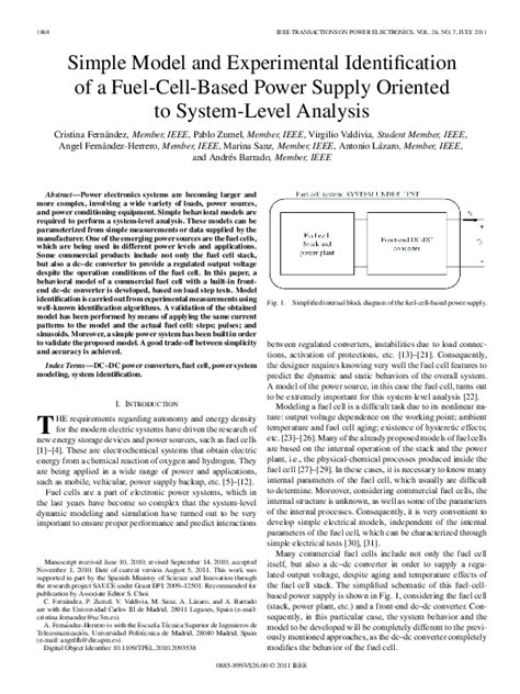 Pdf Simple Model And Experimental Identification Of A Fuel Cell Based