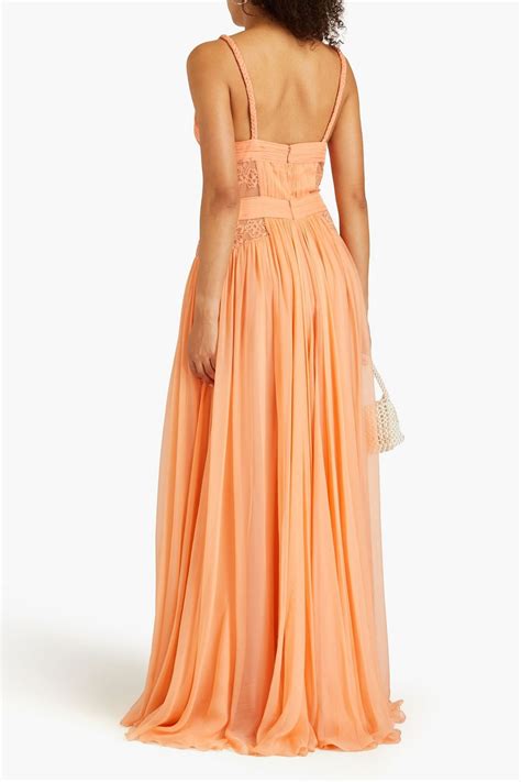 Zuhair Murad Lace Trimmed Plissé Silk Chiffon Gown The Outnet