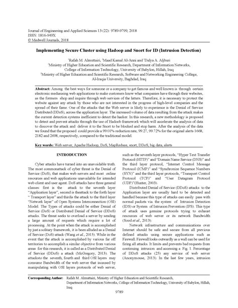 Pdf Implementing Secure Cluster Using Hadoop And Snort For Id