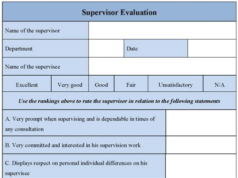 Supervisor Evaluation Forms Printable Employee Self Evaluation Form