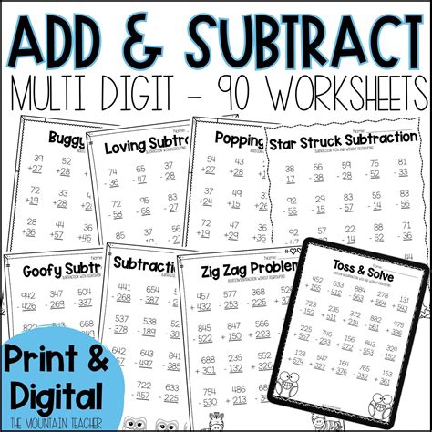 2 And 3 Digit Addition And Subtraction Worksheets Bundle The Mountain
