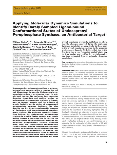 Pdf Applying Molecular Dynamics Simulations To Identify Rarely Sampled Ligand Bound