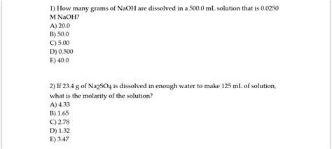 Solved How Many Grams Of Naoh Are Dissolved In A Ml Chegg