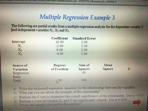Solved The Following Are Partial Results Front A Multiple Chegg