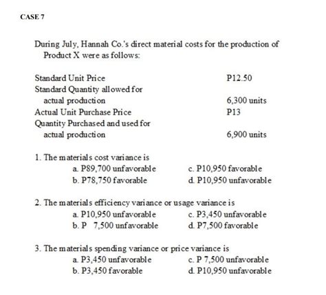 Solved During July Hannah Co S Direct Material Costs For