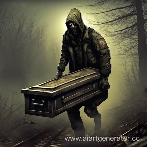 Mysterious Stalker Carrying Coffin In Postapocalyptic Game Setting Ai
