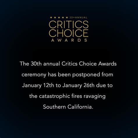 Critics Choice Awards 2025 Postponed Due To Los Angeles Fires