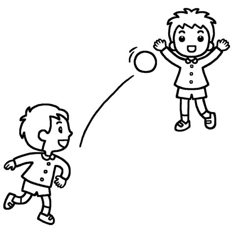 ボール遊び2 白黒 野外園庭遊びの無料イラスト 園の生活 保育素材