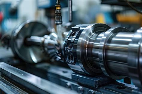 Skilled Engineer Operating Lathe In A Bustling Manufacturing Factory