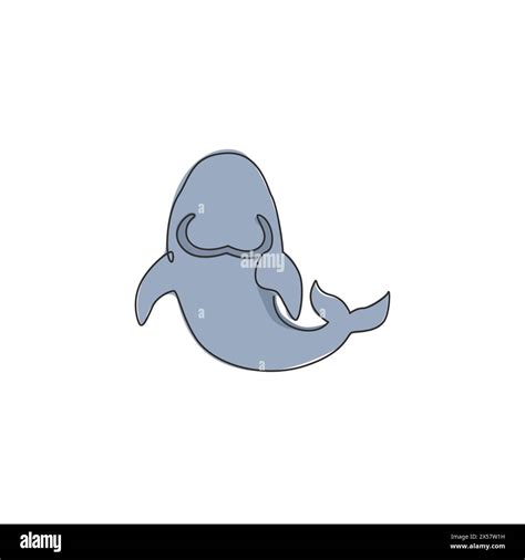 One Continuous Line Drawing Of Cute Dugong For Aquatic Logo Identity