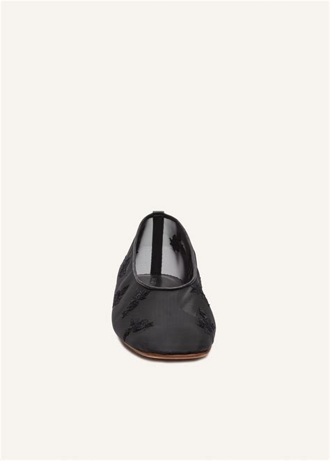 Mesh Ballet Flats In Black Embroidery