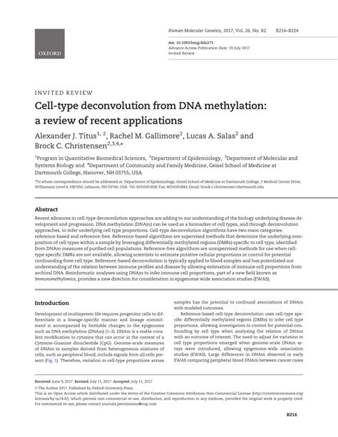 Pdf Cell Type Deconvolution From Dna Methylation A Review Of Recent Applications