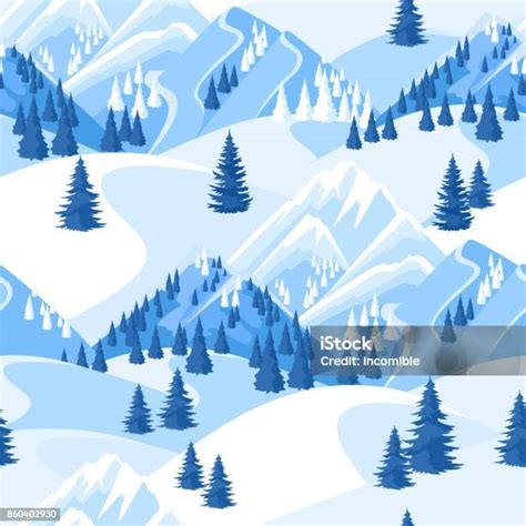 겨울 완벽 한 패턴입니다 눈 산 및 전나무 숲과 아름 다운 풍경 겨울에 대한 스톡 벡터 아트 및 기타 이미지 겨울 경관 계절 Istock