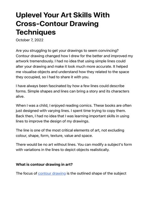 Uplevel Your Art Skills With Cross Contour Drawing Techniques Pdf