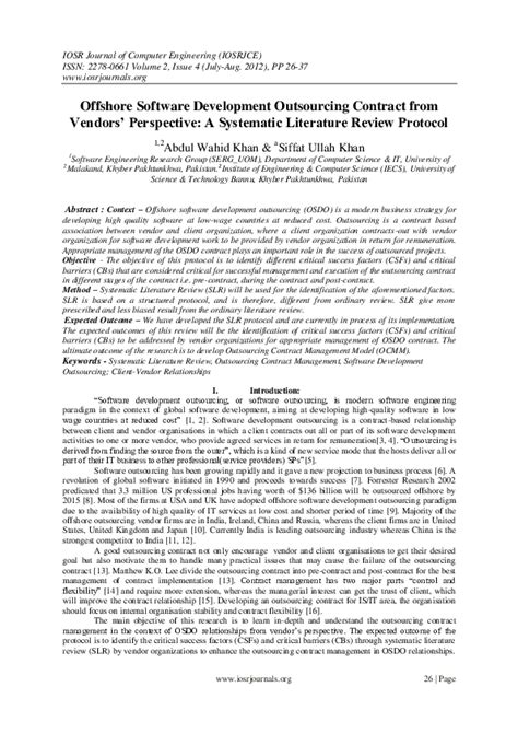 Pdf Offshore Software Development Outsourcing Contract From Vendors Perspective A Systematic
