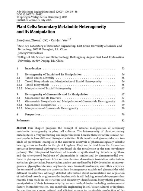 Pdf Plant Cells Secondary Metabolite Heterogeneity And Its