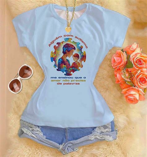 Tshirts polielastano Coloridas Alguém Autismo Me Ensinou