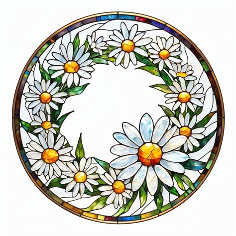 A Vibrant Stained Glass Wreath Of Flower Branches With Several Small