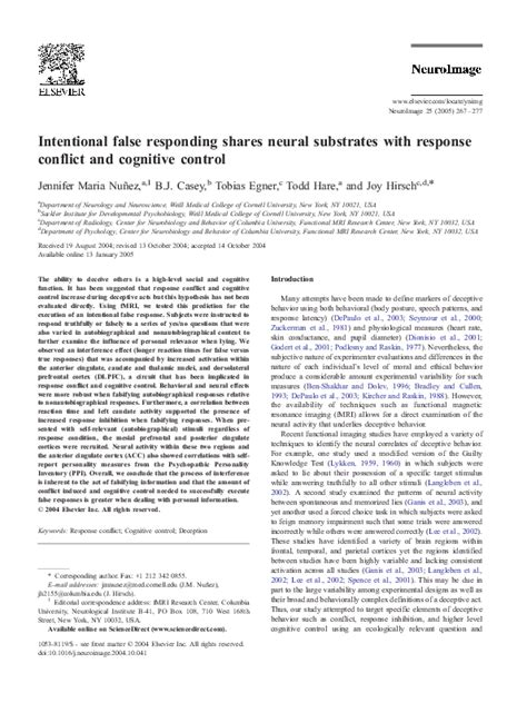 Pdf Intentional False Responding Shares Neural Substrates With Response Conflict And Cognitive