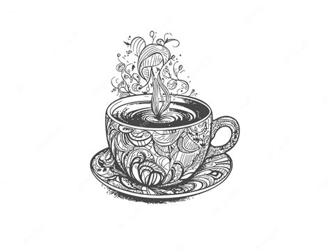 Café Tasse à Café En Noir Et Blanc Un Croquis Dessiné à La Main Mis En
