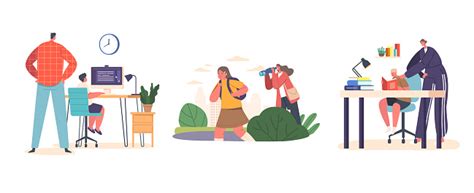 부모의 감독과 아이들의 과잉보호는 아이들의 활동을 모니터링하는 부모 캐릭터들과 함께 한다 교육에 대한 스톡 벡터 아트 및 기타