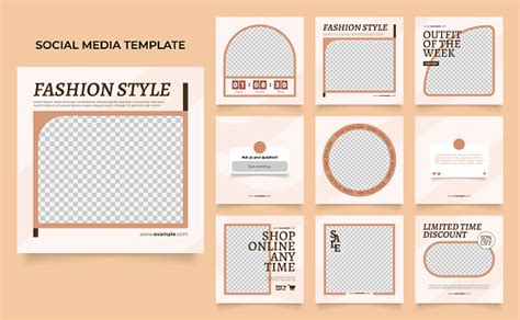 소셜 미디어 템플릿 배너 브라운 베이지의 패션 판매 프로모션 완전히 편집 가능한 사각형 포스트 프레임 퍼즐 유기농 판매 포스터 Advertising Week에 대한 스톡