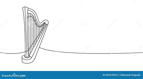 Lyre Wooden Harp String Instrument One Line Continuous Drawing