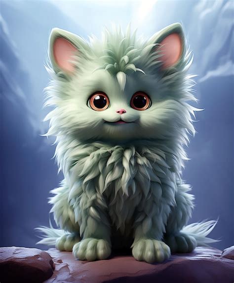 Um Pequeno Monstro De Desenho Animado Peludo Verde Sentado Foto Premium