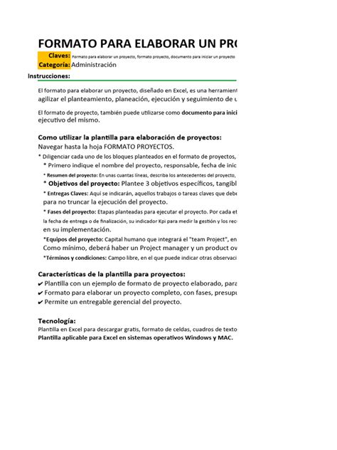 Formato Para Elaborar Un Proyecto Descargar Gratis Pdf Marketing