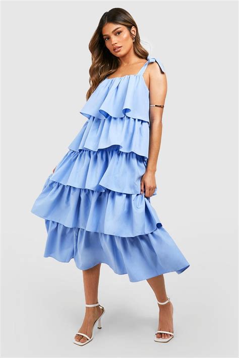 Womens Ruffle Tiered Midi Dress Boohoo Uk
