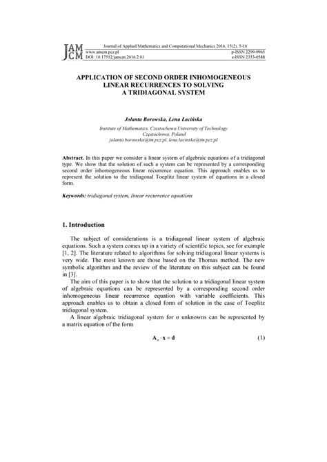 Pdf Application Of Second Order Inhomogeneous Linear Recurrences To