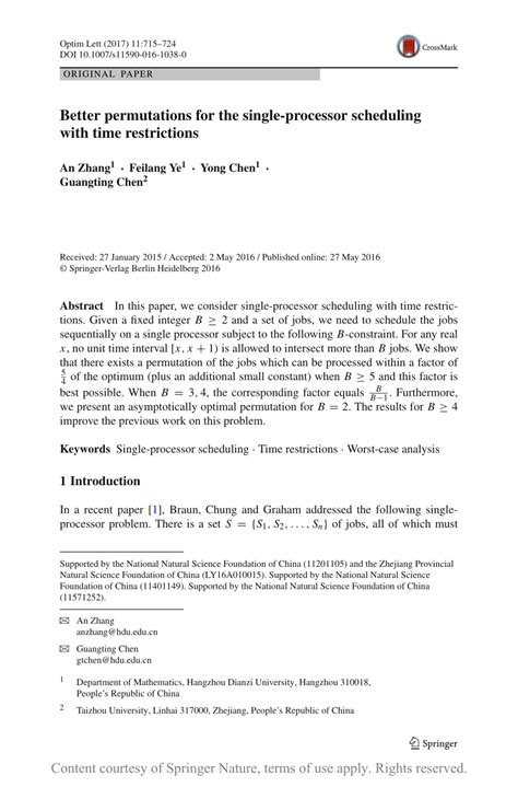 Better Permutations For The Single Processor Scheduling With Time Restrictions Request Pdf