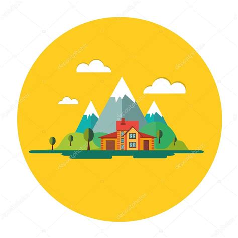Vector De Color Conjunto De Iconos Planos E Ilustraciones Paisajes