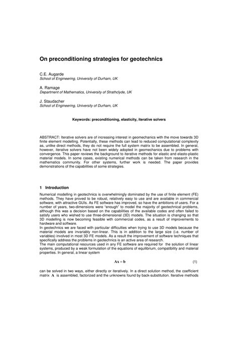 PDF On Preconditioning Strategies For Geotechnics